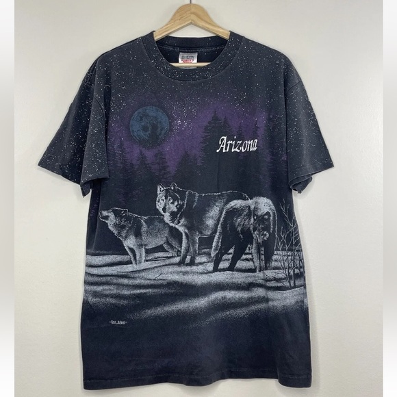 Oneita | Shirts | Vintage Arizona Wolf Aop Shirt | Poshmark